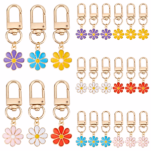 PH PandaHall 24pcs Flower Keychain, Daisy Enameled Charms Aesthetic Keychain Car Key Ring Pendant Key Chains for Mom Mother's Day, Handbag Bag, Earphone Case Decoration, Purse Accessories