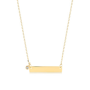 GELIN 14K Solid Gold Bar Necklace with Diamond | 14k Gold Pendant Necklace for Women, 18"