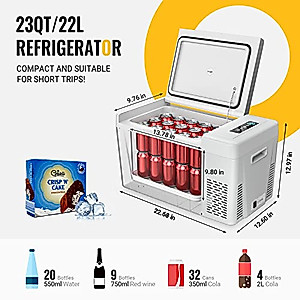 BougeRV 12 Volt Refrigerator 12V Car Fridge 23 Quart Portable Freezer Compressor Cooler 12/24V DC 110~240 Volt AC for Truck Van RV Camper SUV Boat Travel Camping Road Trips Tailgating -7℉~50℉