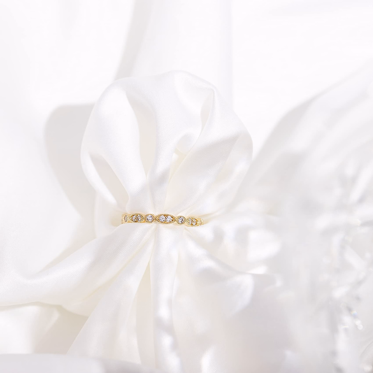 PAVOI 14K Yellow Gold Plated Rings Cubic Zirconia Band | Round Milgrain Eternity Bands | Yellow Gold Rings for Women Size 5