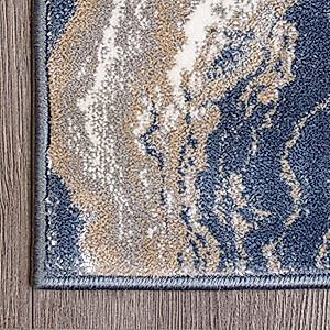 Radiant Homes And Rugs Luxury Waves Blue Modern Abstract Easy-Cleaning Living Room Bedroom Entryway Dining Home Office Area Rug 2' x 3', Blue/Silver