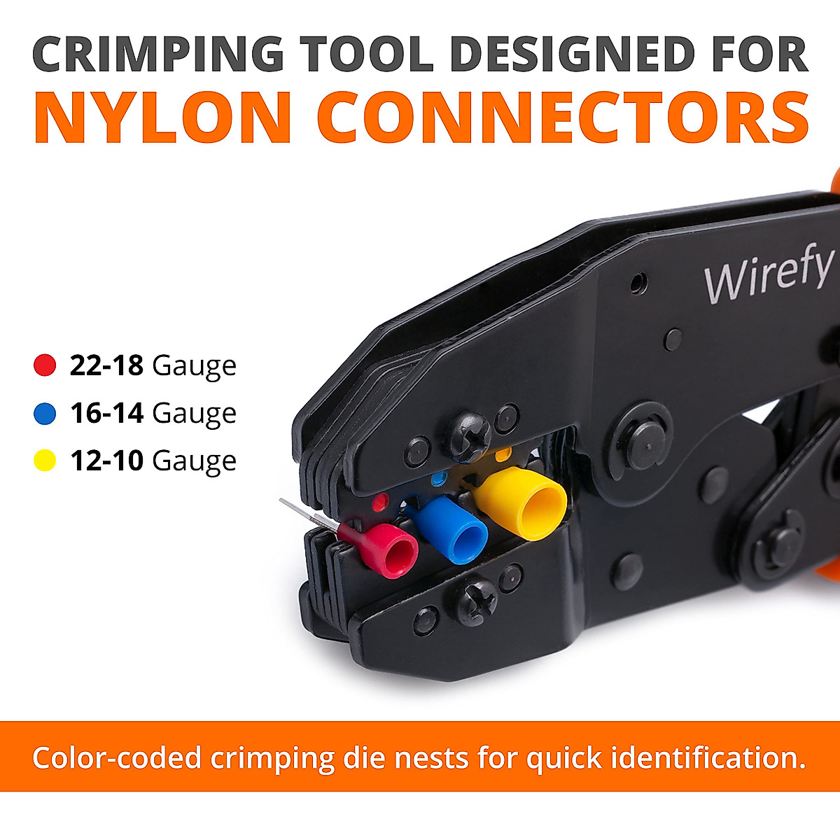 Wirefy Crimping Tool For Insulated Electrical Connectors - Ratcheting Wire Crimper - Crimping Pliers - Ratchet Terminal Crimper - Wire Crimp Tool 22-10 AWG