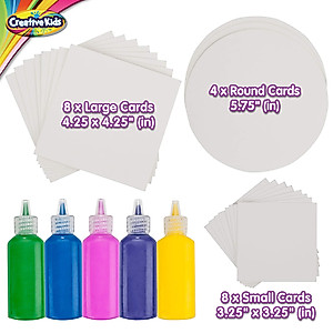 Creative Kids Spin & Paint Refill Pack - 8 x Large Cards - 8 x Small Cards - 4 x Round Cards - 5 Bottles of Colored Paint