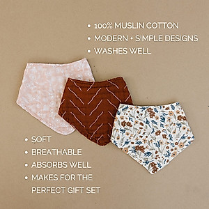 Mebie Baby Muslin Cotton Bib, Floral 3 Pack, Lightweight Baby Bib Set for Burp, Spit Up, Drool, Stylish Bandana Bibs Baby Accessories, Use All Day, for Boy or Girl, Great for Gift Registry for Baby