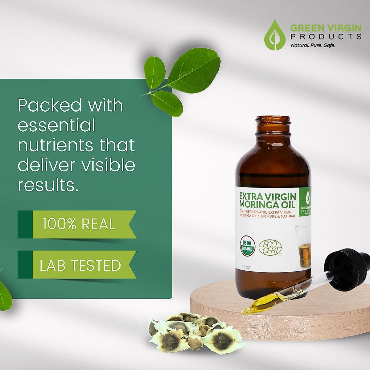 Organic Moringa Oil, Cold Pressed, Extra Virgin, 100% Pure, Food Grade