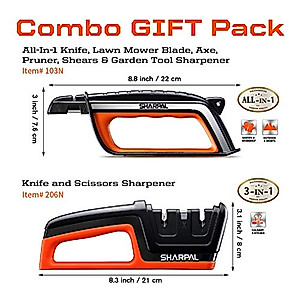 SHARPAL Chef Knife and Scissors Sharpener & Garden Tool Sharpener, Sharpening & Honing Straight and Serrated Knives, Lawn Mower Blade, Axe, Pruners, Shears, Combo Gift Pack w/Greeting Card