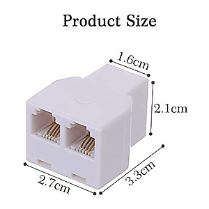 Phone Line Splitter,Telephone Splitter,with RJ11 6P4C Plugs, Suitable for Telephone, Fax Machine, 2 Pack White