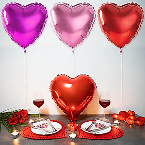 ASTARON 30 Pcs Red Pink Heart Balloons for Valentines Day Decor Accessories, 18 In Large Heart Balloon Foil Rose Red Heart Balloons for Romantic Night Wedding Bridal Shower Decorations