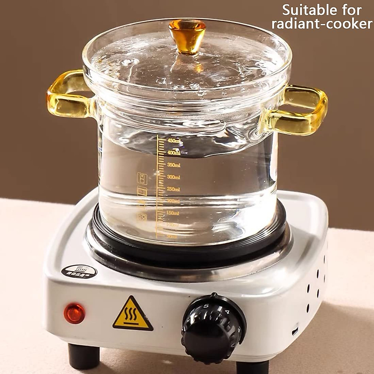 DEESUNG Glass Bowl with Handles and Lid, 15 OZ, With Measurement Marks, Food Grade High Borosilicate Glass, Measure Bowl, Bowl for Cereal, Dessert, Pasta, Salad and Soup