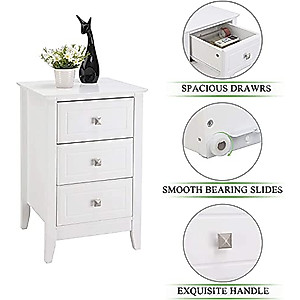 Bonnlo Upgraded White Nightstand with 3 Drawers, Modern Night Stands for Bedrooms Set of 2, Wooden Bed Side Table/Night Stand for Small Spaces, College Dorm, Kids’ Room, Living Room, 23.6in H