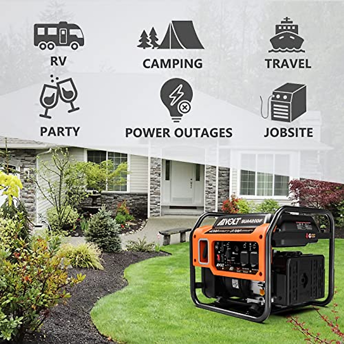 AIVOLT 4200 Watt Open Frame Quiet Inverter Generator - Gas Powered Portable Generator with CO Sensor for Home Camping RV Ready, 50 State Approved