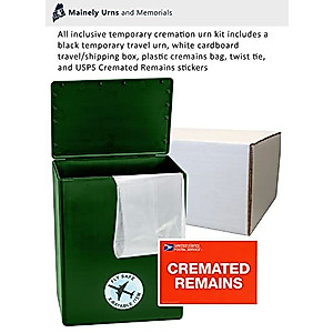 TSA Approved Fly-Safe and Temporary Travel Cremation Urn Kit for Human Ashes - Airline Friendly - 200 Cubic Inch Capacity - Airline-Ready Green Plastic Urn with Included Travel Box