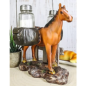 Set Of 1 Brown Stallion Horse With Saddlebags Salt Pepper Shakers Holder Figurine