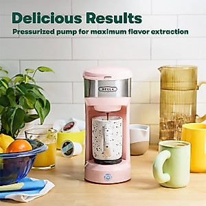BELLA Dual Brew Single Serve Coffee Maker, K-cup Compatible with Ground Coffee Basket & Adapter - Carefree Auto Shut Off & Adjustable Tray, 14oz, Pink