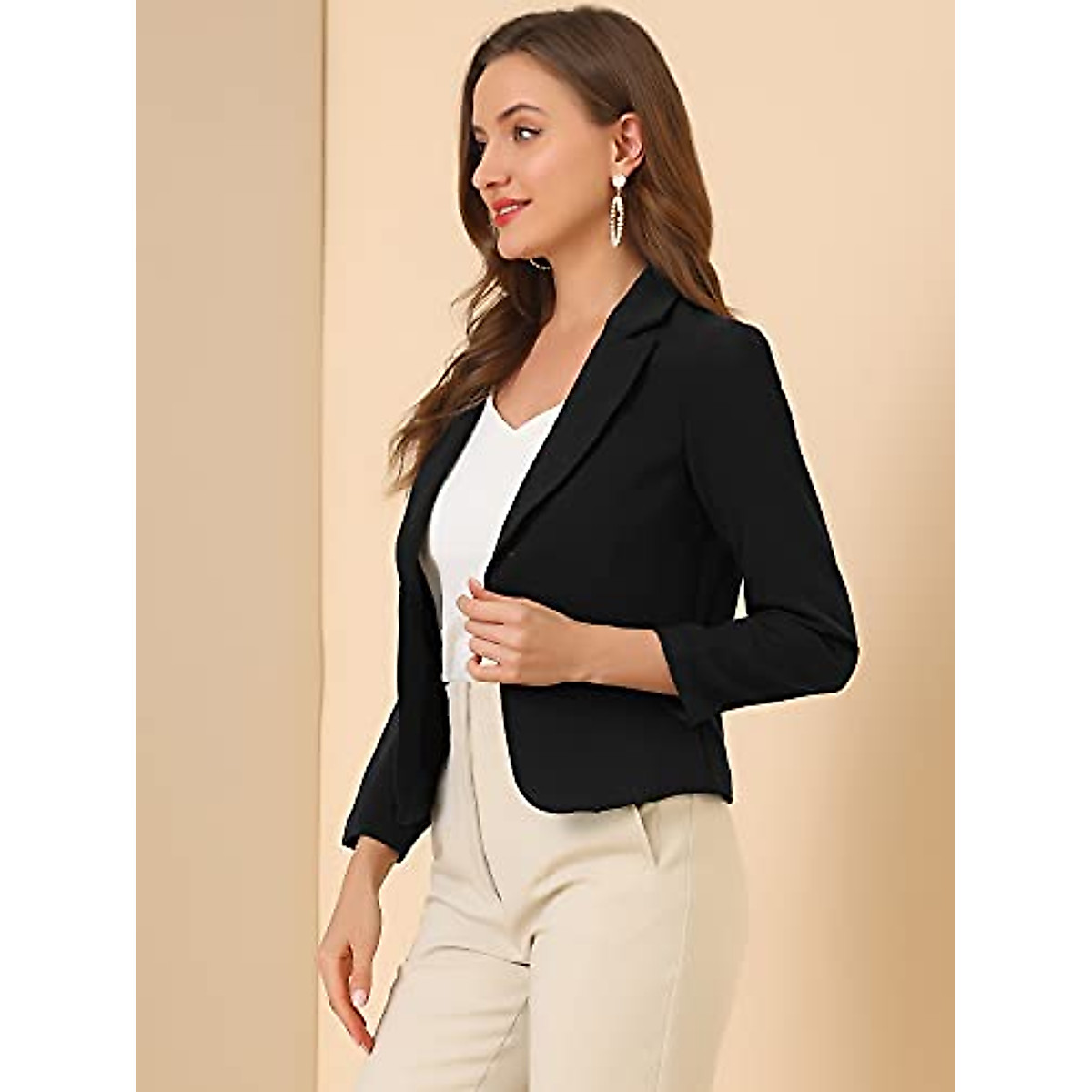 Allegra K Women's Open Front Office Work Business Casual Crop Suit Blazer Jacket Small Black-Solid
