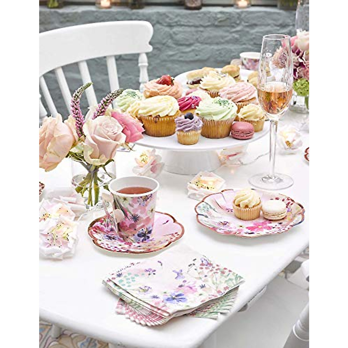Talking Tables BG-CUPSET Blossom Party Paper Tea Cups, Pack of 12, Height 8cm, 3", Pink and Gold