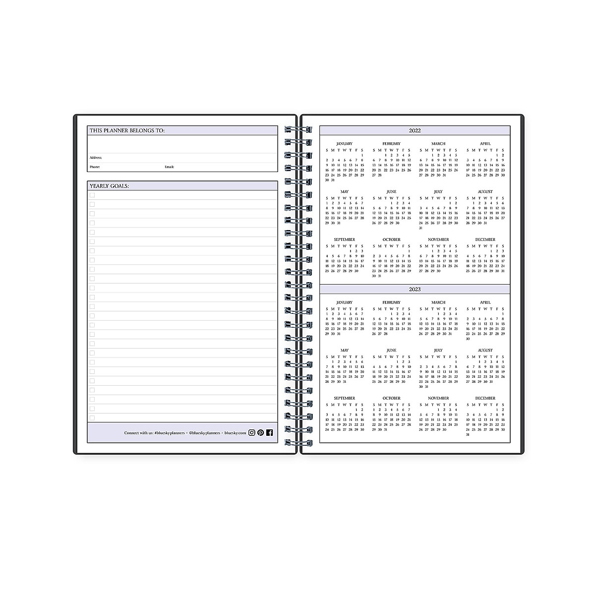 Blue Sky Undated Daily Planner, Flexible Cover, Twin-Wire Binding, 5.5" x 8.5", Passages