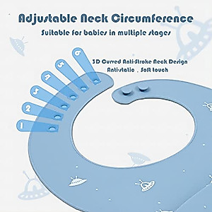 Little Dimsum Silicone Baby Bibs Soft Comfortable Baby Food Bibs Waterproof Feeding Bibs Toddlers Adjustable Silicone Bibs Baby with Food Catcher Easy Wipes Clean,Glatic&spaceship