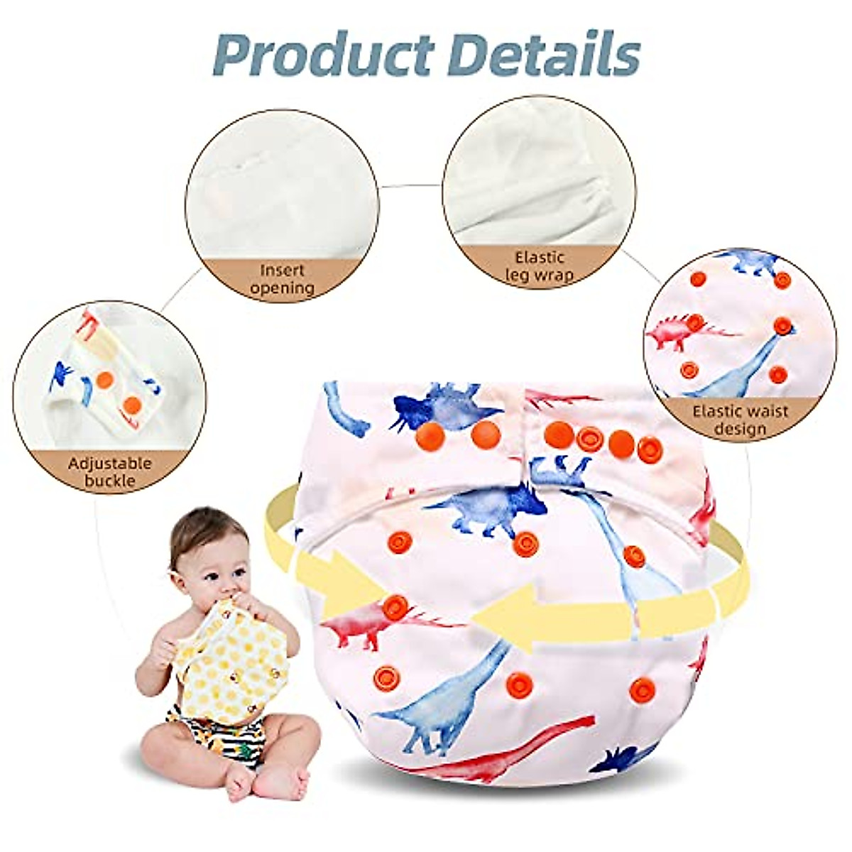 Baby Cloth Diapers One Size Adjustable Washable Reusable Pocket Diapers for Baby Girls and Boys 5 Packs +5 Microfiber Inserts