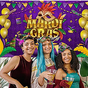 JKQ Mardi Gras Backdrop Banner 73 x 43 Inch Large Size Carnival Masquerade Background Banner Mardi Gras Party Decorations March New Orleans Fat Tuesday Masquerade Indoor Outdoor Photo Booth Props