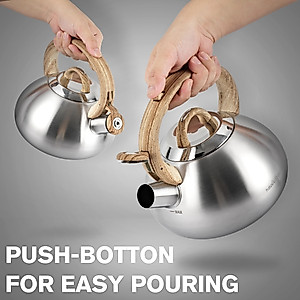 Tea Kettle Stovetop,2.0QT Loud Whistling Kettle for Boiling Water Coffee or Milk, Food Grade Stainless Steel Tea Kettle with Wood Pattern Handle and Anti-Rust,Suitable for All Heat Sources