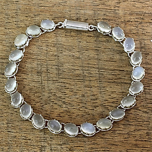 NOVICA Artisan Handmade Moonstone Bracelet Indian Sterling Silver Rhodium Plated White Link Good Fortune Birthstone [7.75 in L x 0.2 in W] ' Cloud Circlet'