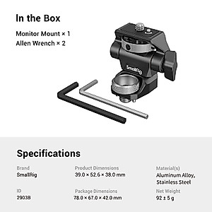 SmallRig Adjustable Camera Monitor Mount for ARRI-Style (Upgrade), 360° Swivel and 180° Tilt Monitor Holder Anti-Twist Support 5” and 7” Field Monitor- 2903B