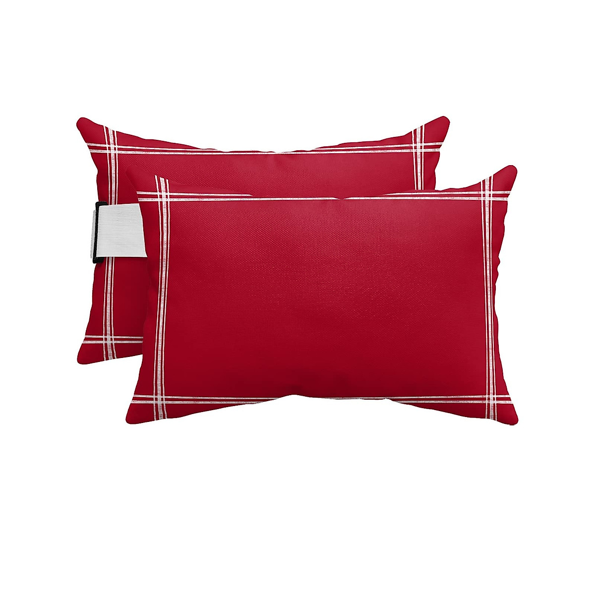 T&H XHome Outdoor Pillow for Chaise Lounge Chair, Solid Color Red Waterproof Headrest Pillow Lumbar Pillows with Insert & Adjustable Elastic Strap for Beach, Poolside, Patio, Office (2 Pack)