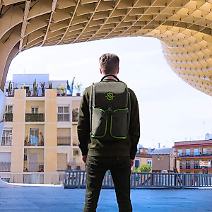 ENHANCE Xbox Backpack - Xbox Carrying Case Compatible with Xbox Series S, Xbox One X, One S - Storage Compartments for Xbox Controllers, Gaming Headset, Xbox Games & More Xbox Accessories - Green