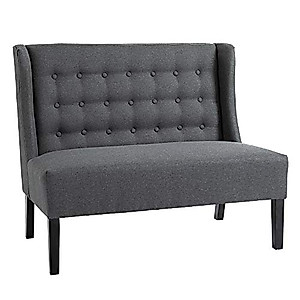 HOMCOM Wingback Double Sofa Linen Fabric Upholstery Button Tufted Loveseat Armless Couch Modern Contemporary Living Room Settee with Wood Legs, Grey