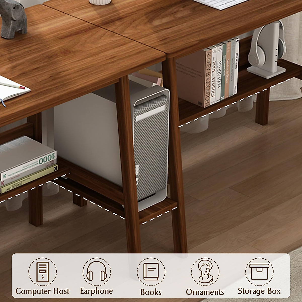 NELYE 2-Person Writing Desk with Bookshelf - 94" Wooden Extra Long Home Office Work Table, Double Study Computer Workstation with Storage Shelves in White, 94" W x 24" D