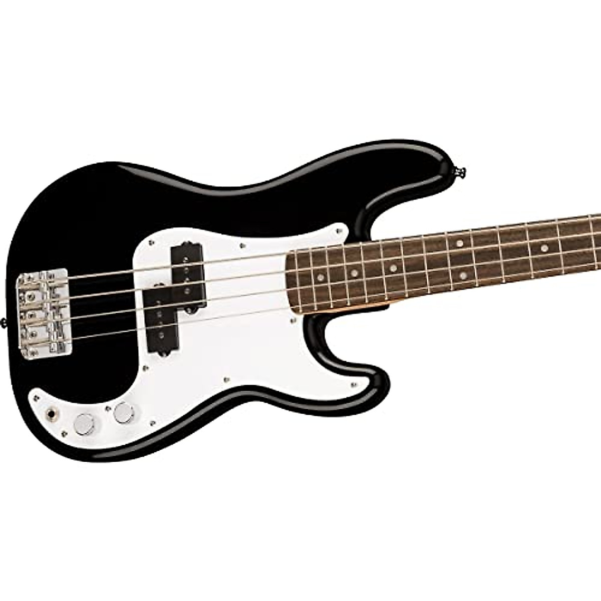 Squier by Fender Mini Precision Short Scale Bass Guitar with 2-Year Warranty, Laurel Fingerboard, Sealed Die-Cast Tuning Machines, and Split Single-Coil Pickup, Maple Neck, Black