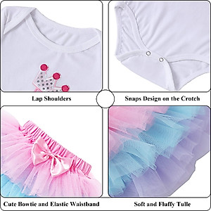 HOSUKKO Baby Girl Half/First / 2nd Birthday Outfits, Long Sleeve Onesie & Tulle Tutu Skirt & Cable Knit Tights & Crown & Headband, Toddler Girls' Skirt Clothes Sets for Pictures (5 pcs),Multi,12-18M