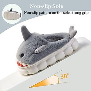 Fiedaz Boys Girls Shark Slippers Kids House Cute Slippers for Toddler Plush Warm Slippers Non-Slip Indoor bedroom Winter Shoes Half Heel Grey 1-1.5 Big kids EU 32-33
