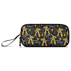 Gredecor Big Capacity Pencil Case for Girls Boys Yellow Robots Modern Kids Pouch Bag Pen Boxes with Zipper Stationery Bag Supplies for School Office