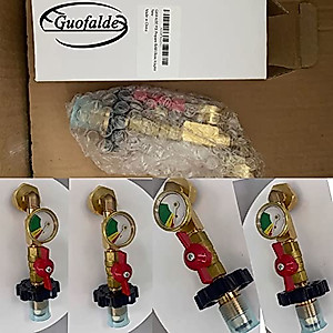 GUOFALDE POL Propane Refill Elbow Adapter with Gauge, 90 Degrees Propane Refill Pressure Adapter with ON-Off Control Valve, for Camping Grill 1Lb Bottle Tank