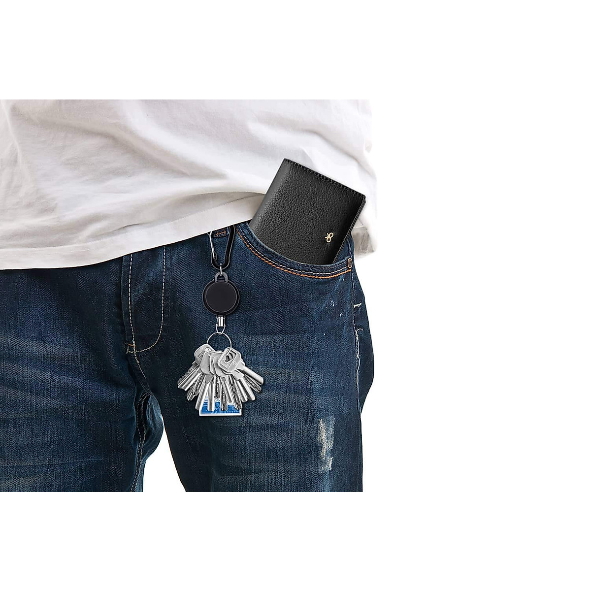 Selizo 5 Pcs Retractable Keychain Retractable Badge Holder Reel Clip ID Badge Holder with Steel Wire Rope, Black