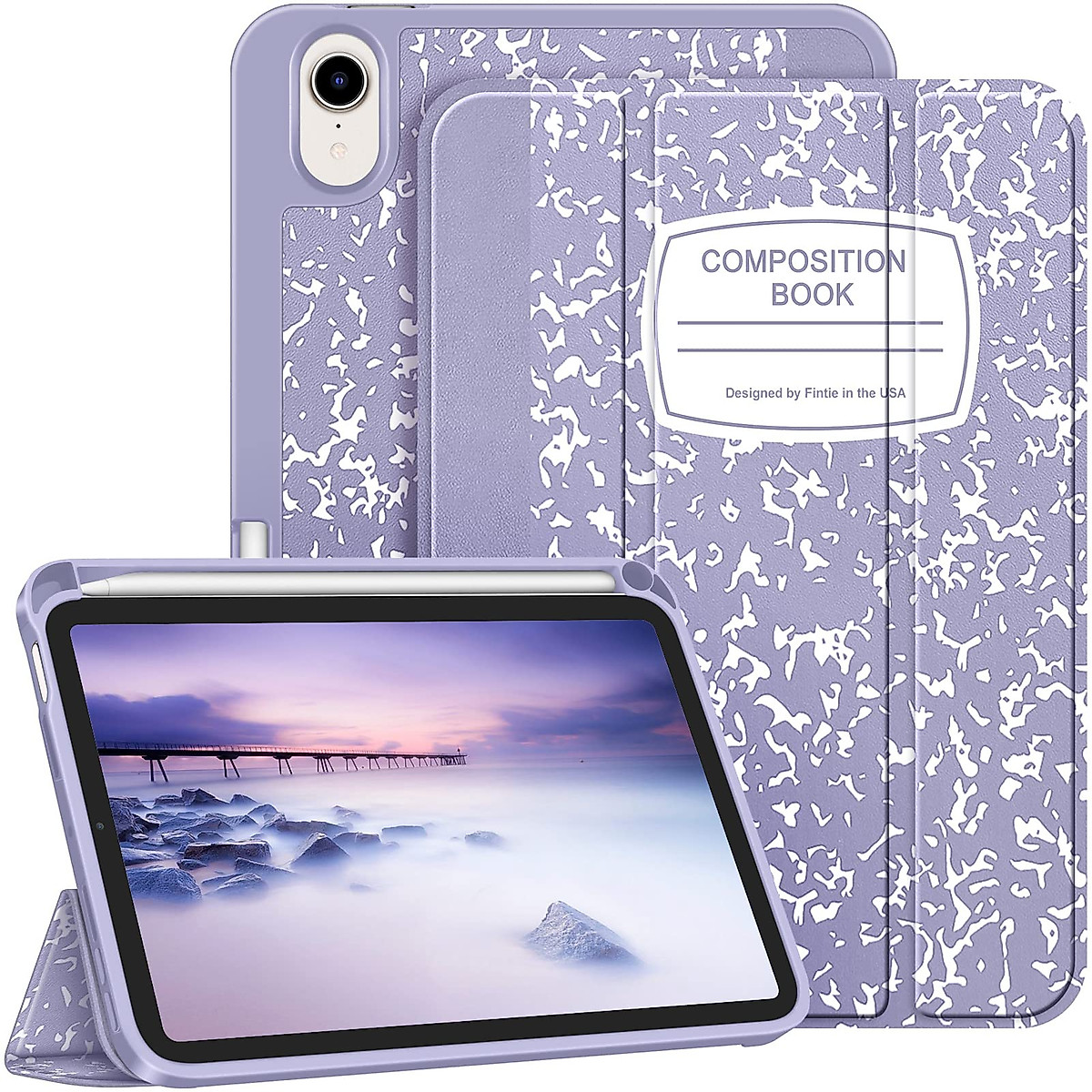 Fintie SlimShell Case for iPad Mini 7 (A17 Pro) 2024 / iPad Mini 6 2021 - [Built-in Pencil Holder] Soft TPU Protective Stand Back Cover for iPad Mini 7th/6th Generation 8.3 Inch, Composition Lilac