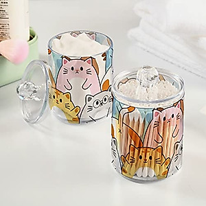 MNSRUU 2 Pack Qtip Holder Organizer Dispenser Cute Cats Happy Kitten Bathroom Storage Canister Cotton Ball Holder Bathroom Containers for Cotton Swabs/Pads/Floss