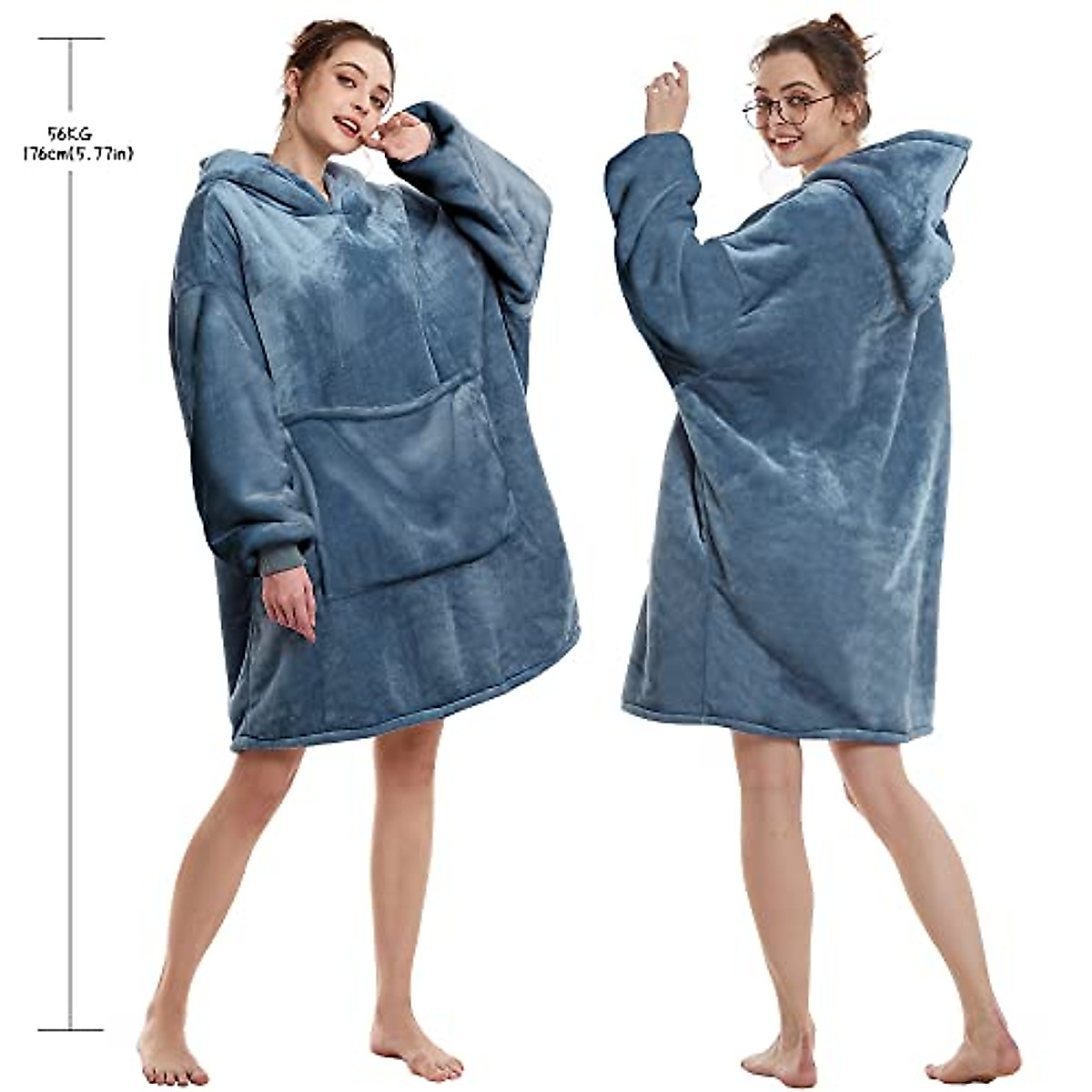 Aemilas Wearable Blanket Hoodie,Oversized Sherpa Sweatshirt Blanket with Hood Pocket and Sleeves,Cozy Soft Warm Plush Hooded Blanket for Adult Women Men Teens,One Size Fits All(Grey)