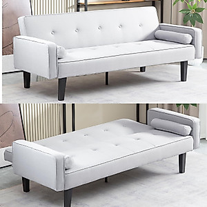 Modern Multi-Functional Convertible Folding Futon Couch Sofa Bed with Adjustable Backrest, Memory Foam Sleeper Couch Double Loveseat Sofa Single Bed for Living Room Small Space Bedroom (Light Gray)
