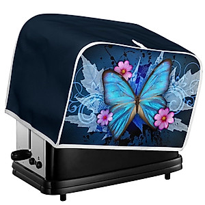 Uasibuni Blue Butterfly 4 Slice Toaster Cover with Top Handle,Kitchen Bakeware Protector,Universal Kitchen Toaster Cover Washable