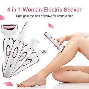Electric Razor for Women,Hair Trimmer for Face Nose Eyebrow Beard Mustache Arm Leg Armpit Bikini,Painless Rechargeable Portable 4 in 1 Womens Body Shavers Set