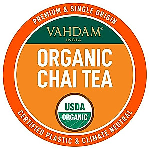 VAHDAM, Organic Original Masala Chai Tea K Cup (18 Pods) Caffeinated Rich Black Tea Pods | Keurig Compatible | BPA Free & Recyclable Pods | Single Serve Spiced Masala Chai Tea Pods