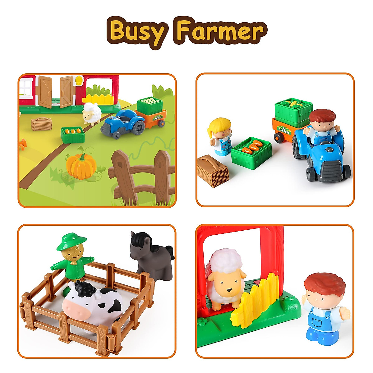 iPlay, iLearn Toddler Large Farm House Toys Set W/ Animal Figures, Tractors, Barn, Farmer People & Fence, Kids Imaginative Pretend Play W/ Animals Sound, Birthday Gift for 2 3 4 5 6 Year Old Boy Girl