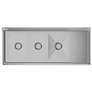 KoolMore - SC121610-12R3 3 Compartment Stainless Steel NSF Commercial Kitchen Sink with Drainboard - Bowl Size 12" x 16" x 10", Silver