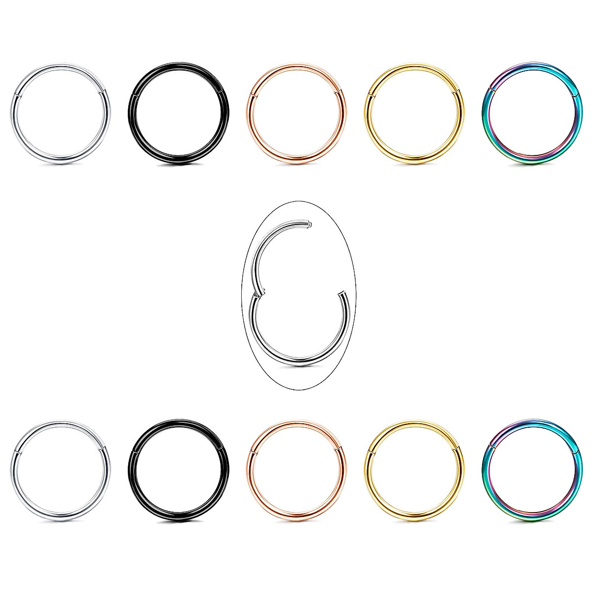 Jstyle 10Pcs 18G Stainless Steel Hinged Clicker Segment Nose Rings Hoop Helix Cartilage Daith Tragus Sleeper Earrings 8MM Improved