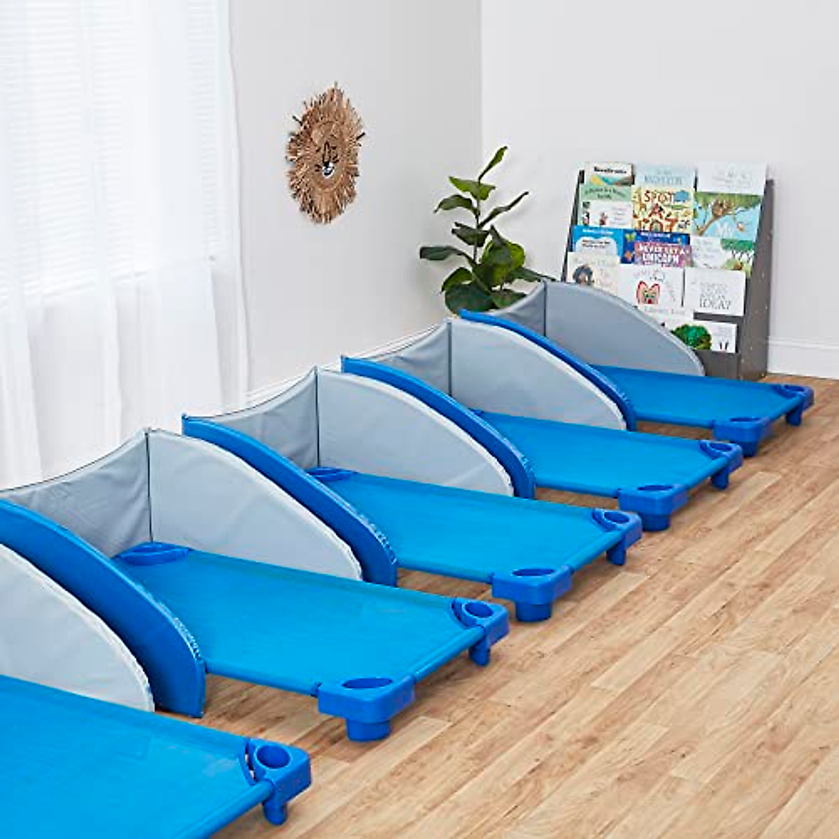 ECR4Kids Stackable Kiddie Cot, Toddler Size, Classroom Furniture, Blue, 6-Pack