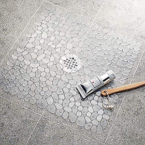 iDesign Plastic Suction Cup Non-Slip Bath Mat, The Pebblz Collection - 22” x 22”, Clear