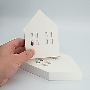 TFoRibbon House Shaped Wooden Sign Block Farmhouse Home Sign Tiered Tray Decor 2 Pack (White)